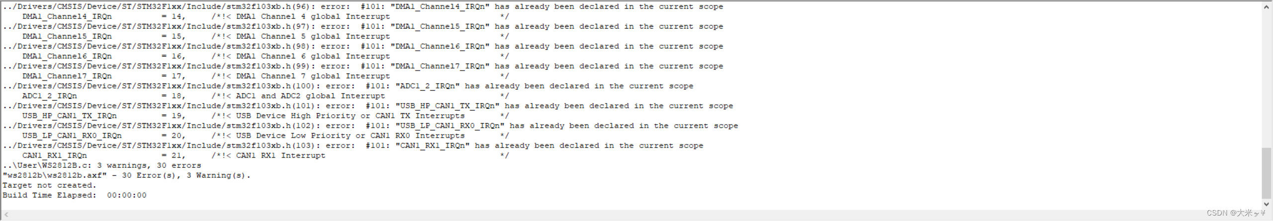 ../Drivers/CMSIS/Device/ST/STM32F1xx/Include/stm32f103xb.h(97): error: #101: “DMA1_Channel5_IRQn ...