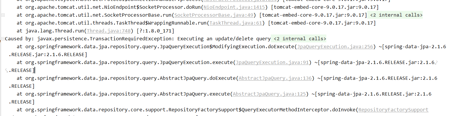 解决javax.persistence.TransactionRequiredException: Executing an update/delete query的一种方法_caused ...