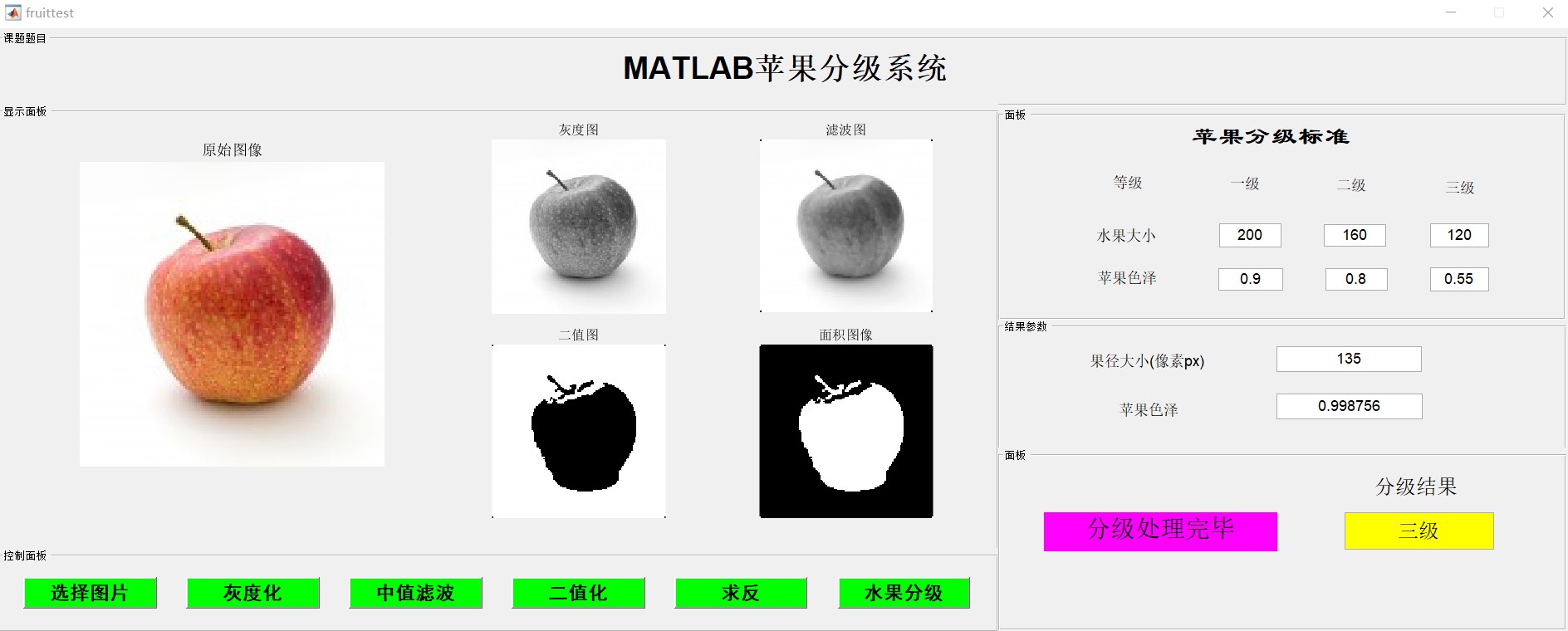 【水果识别】基于matlab Gui苹果分级系统（带面板）【含matlab源码 1827期】最小外接圆的横径 Csdn博客 