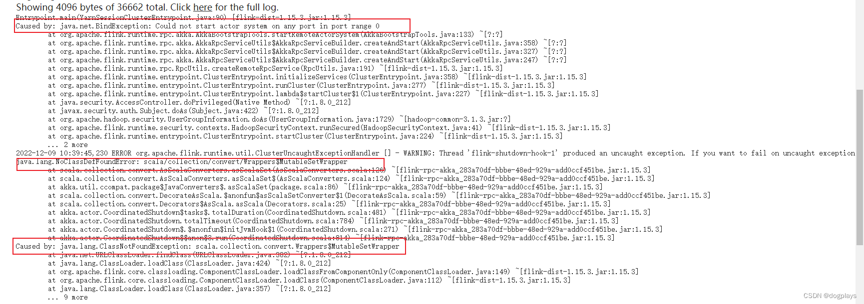 Flink 会话模式Yarn部署完成后无法提交作业_could not start actor system on any port in port r-CSDN博客