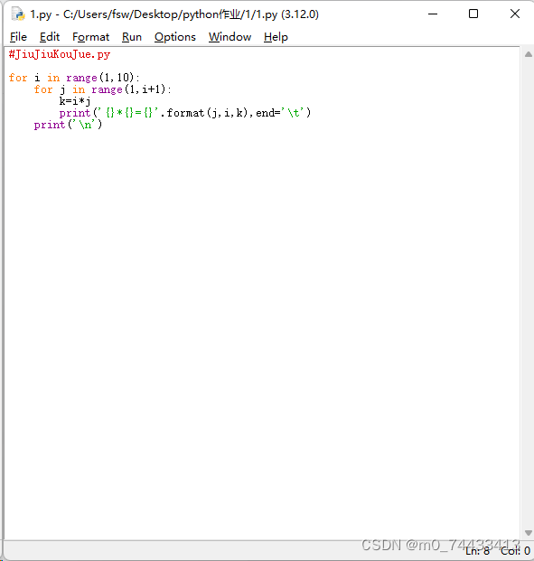 Python——实例:九九乘法表 Csdn博客