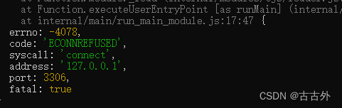 errno: -4078, code: ‘ECONNREFUSED‘, syscall: ‘connect‘, address: ‘127.0.0.1‘, port: 3306；postman ...