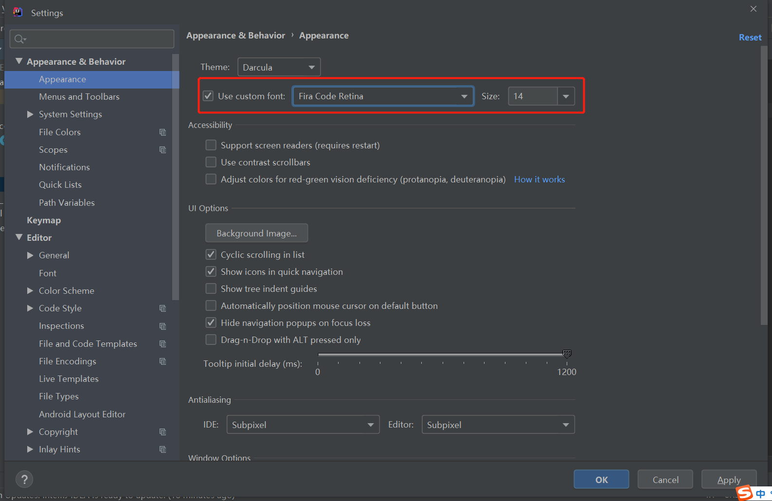Intellij IDEA code font size shortcut setting zoom in zooming (very ...