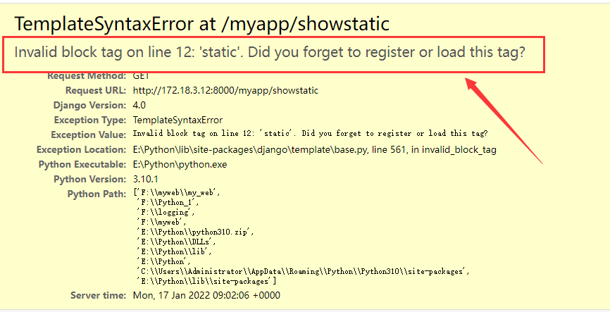 django.template.exceptions.TemplateSyntaxError: Invalid block tag on ...