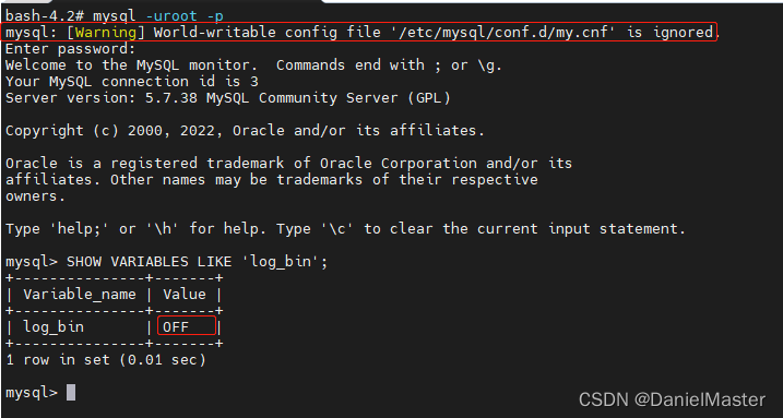 mysql: [Warning] World-writable config file ‘/etc/mysql/conf.d/my.cnf‘ is ignored._mysqld waring ...