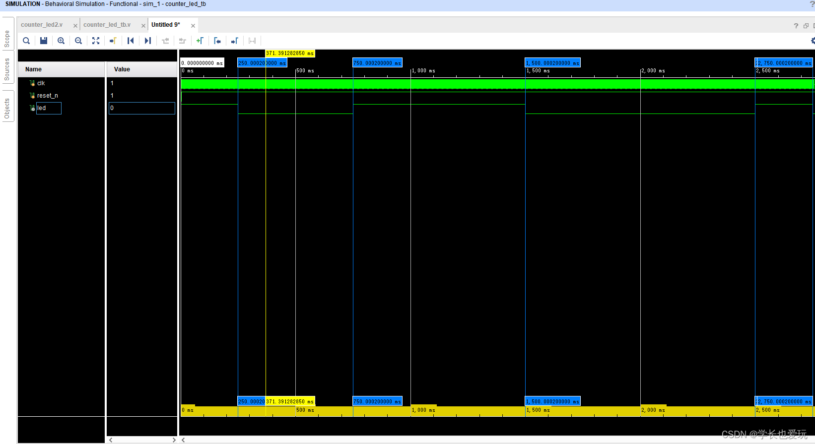 FPGA学习之三：让led灯亮0.25s，灭0.5s，亮0.75s，灭1s，循环亮灭_fpga循环led-CSDN博客