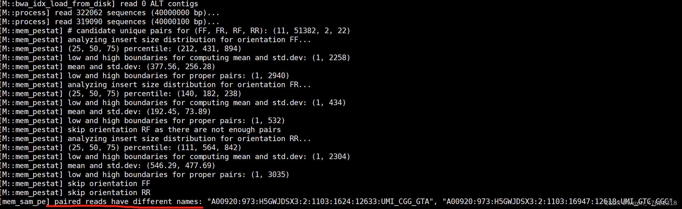 BWA mem序列比对时出现：paired reads have different names 问题解决-CSDN博客