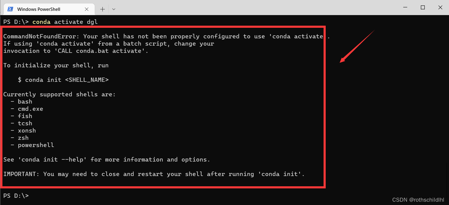 CommandNotFoundError: Your shell has not been properly configured to use ‘conda activate‘.简单解决方案 ...