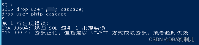 impdp后再drop用户提示：ORA-00604与 ORA-00054_ora-00604 ora-00054-CSDN博客