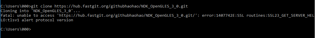 【git学习】git clone 出错 error:1407742E:SSL routines:SSL23_GET_SERVER_HELLO:tlsv1 alert protocol ...