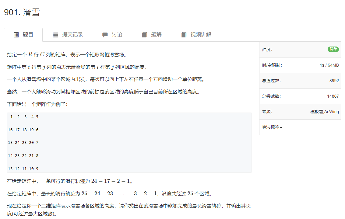 AcWing 901. 滑雪---闫式dp分析法分析：一种更容易理解的思路+图解 - AcWing