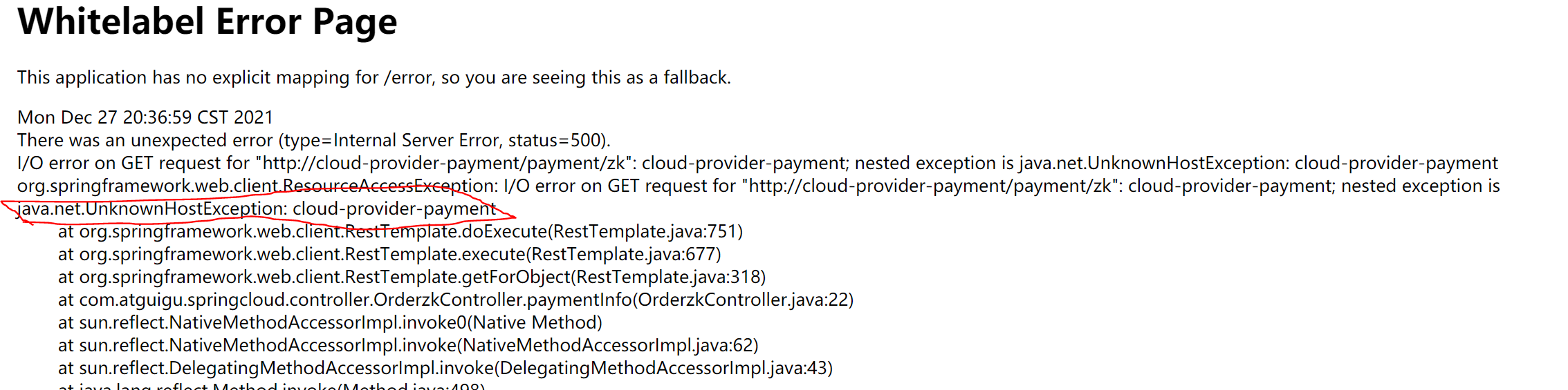 zookeeper服务注册时报错（java.net.UnknownHostException）_@loadbalanced unknownhostexception-CSDN博客