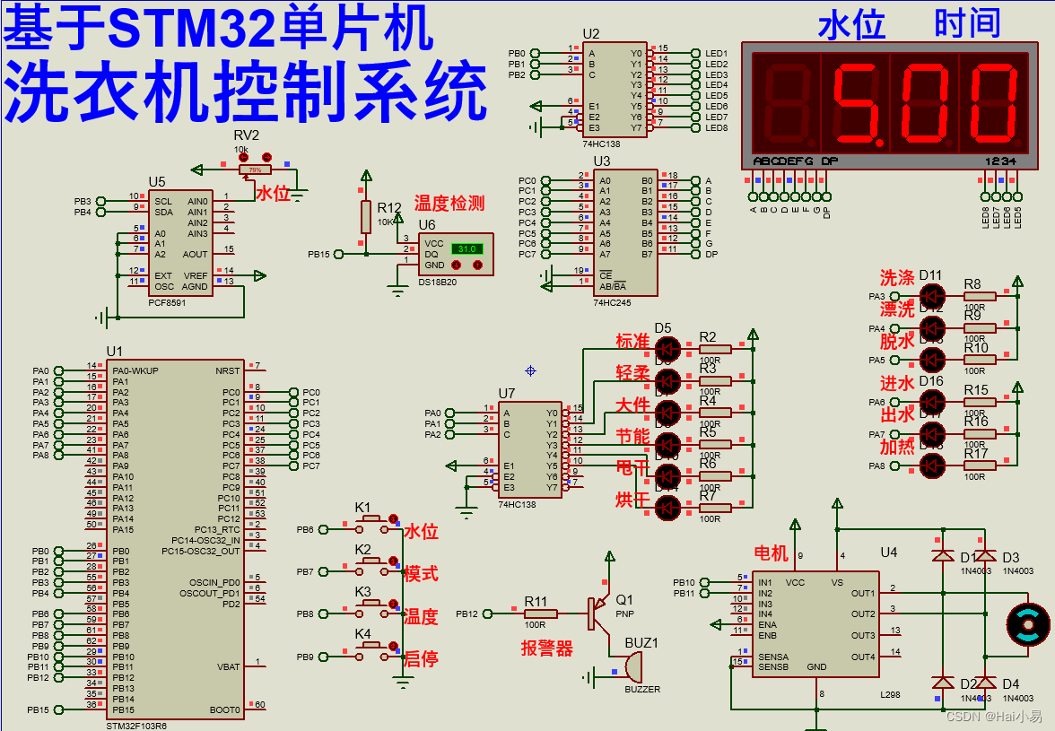 【proteus仿真】【stm32单片机】洗衣机控制系统设计 基于stm32的自动洗衣机系统设计 Csdn博客