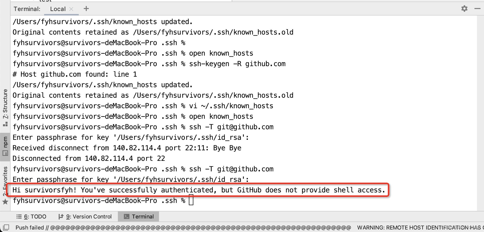 WARNING: REMOTE HOST IDENTIFICATION HAS CHANGED!_warning: remote host identification has changed ...