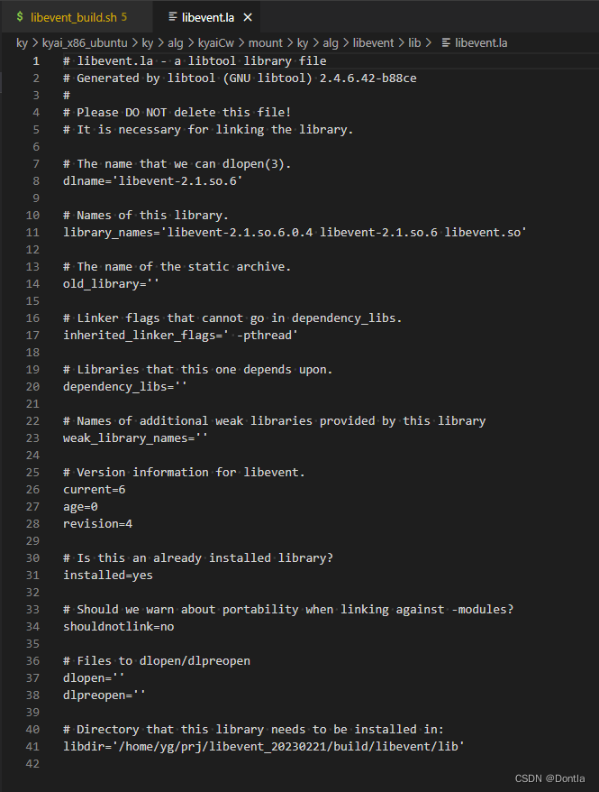 C编译buildlibeventlib目录下的pkgconfig目录(里面有后缀pc文件)以及外层目录后缀la文件是做什么用的?(pkg Config命令)libtool库文件描述