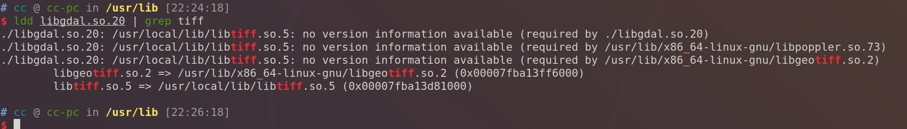 linux中ldd命令查看二进制文件（程序或库）所依赖的其他库（LIBTIFF_4.0未定义的引用问题）_linux查看二进制文件依赖库-CSDN博客