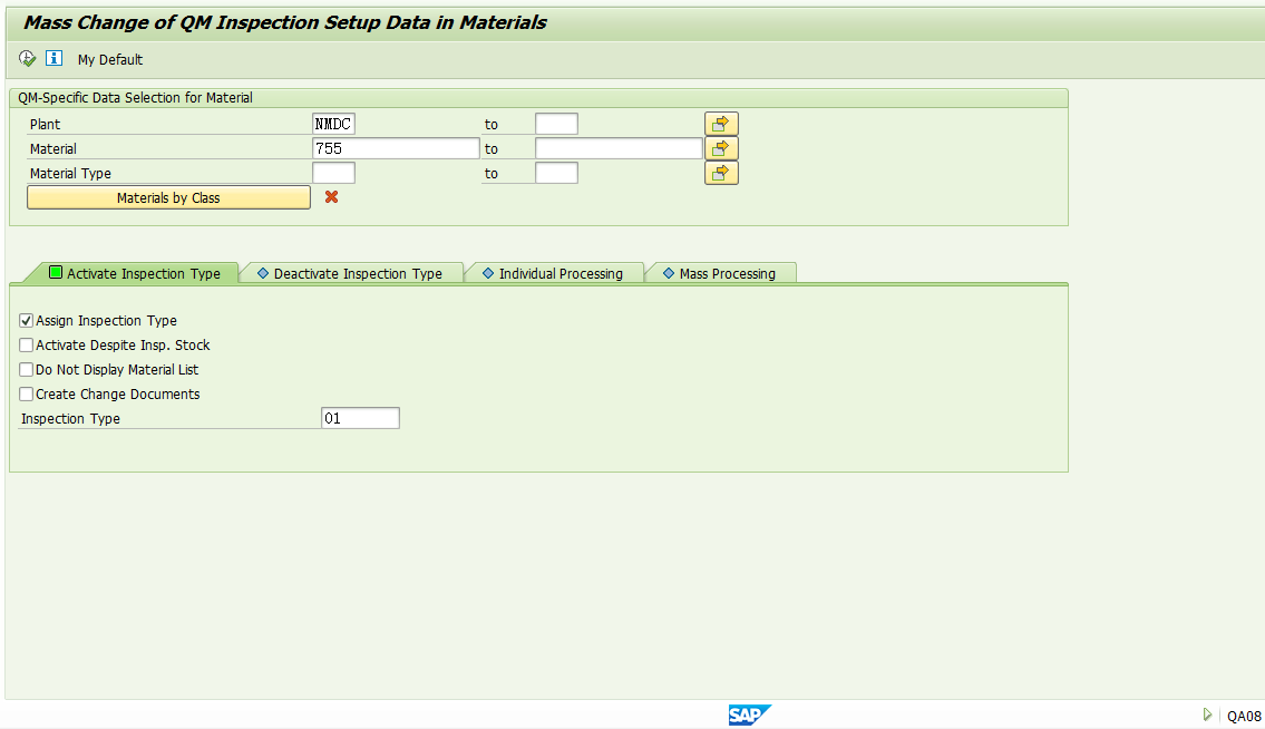 We cannot activate inspection type for article master in transaction ...