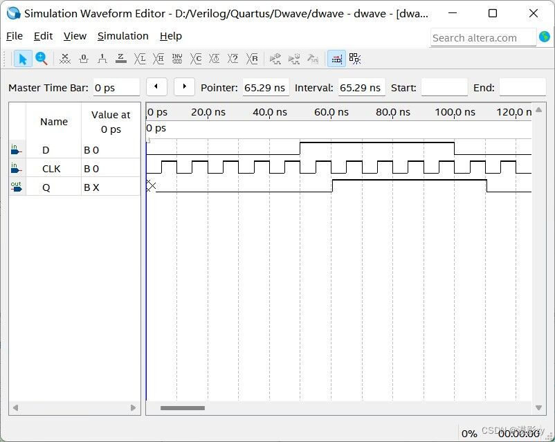 Quartus设计D触发器并进行仿真观察时序波形_触发器的设计与仿真-CSDN博客