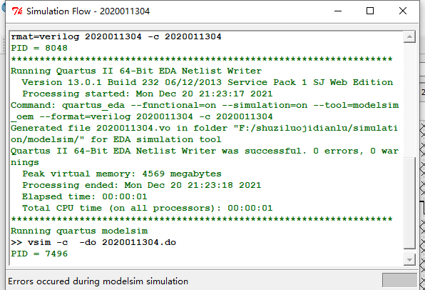 分享Quartus II 波形模拟时报错Errors occured during modelsim sumilation的解决方法_errors occured during ...