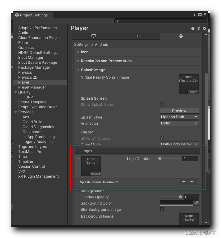 【unity3d】android 打包 ② Android 编译选项 Android 工程设置 配置基本信息 配置不同分辨率图标 配置启动动画 其它设置 Unity