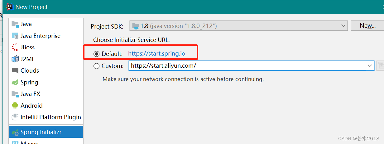 【spring boot基础知识】Initialization failed for ‘https://start.spring.io‘ Please check URL, network ...