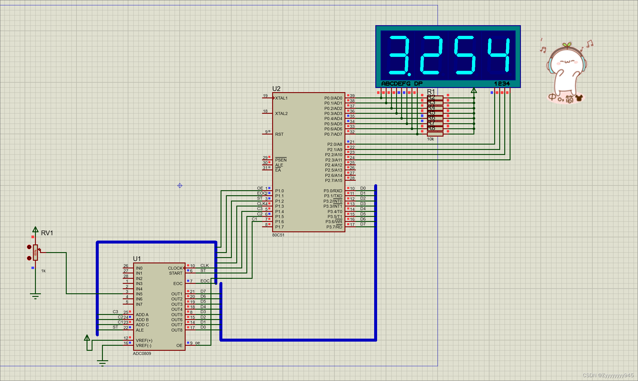 51单片机外部扩展实验_基于典型51单片机与adc0809硬件连接方式,采用adc0809对in5通道的模拟电压进行-CSDN博客