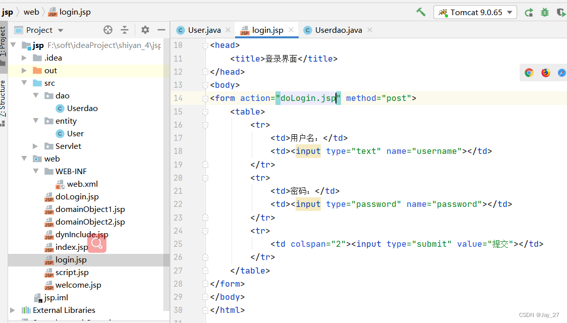 JSP——使用Model1完成用户登录功能_用model1开发模式,创建一个登录页面(用户名、密码、提交),然后用el的形式展现出刚-CSDN博客