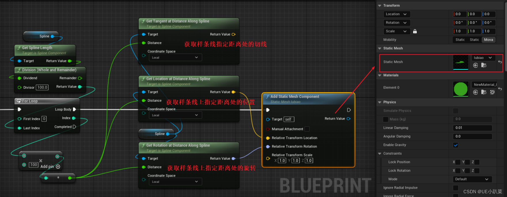 UE根据坐标点位用样条线生成路线，并让物体沿着样条线运动_根据点创建不交叉样条线 ue-CSDN博客