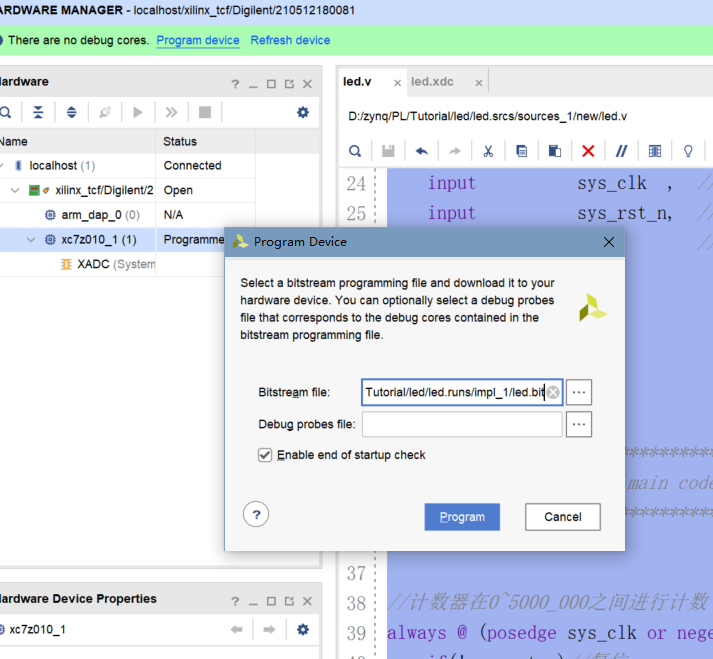 MYIR zynq fpga 学习过程（1）创建并下载比特流文件_如何生成比特流文件-CSDN博客