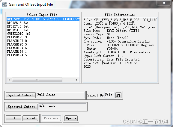 ENVI高分一号卫星预处理：以GF-1/WFV多光谱数据为例（含定标系数）_辐射定标公式-CSDN博客
