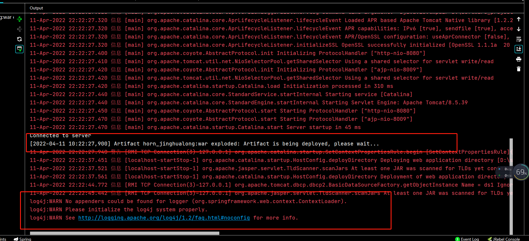 idea中tomcat部署启动不起来，启动后报log4j:WARN See http://logging.apache.org/log4j/1.2/faq.html#noconfig for ...