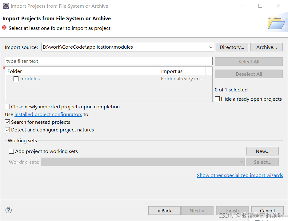 Q2eclipse Import项目时提示 Select At Least One Folder To Import As Project错误 Csdn博客