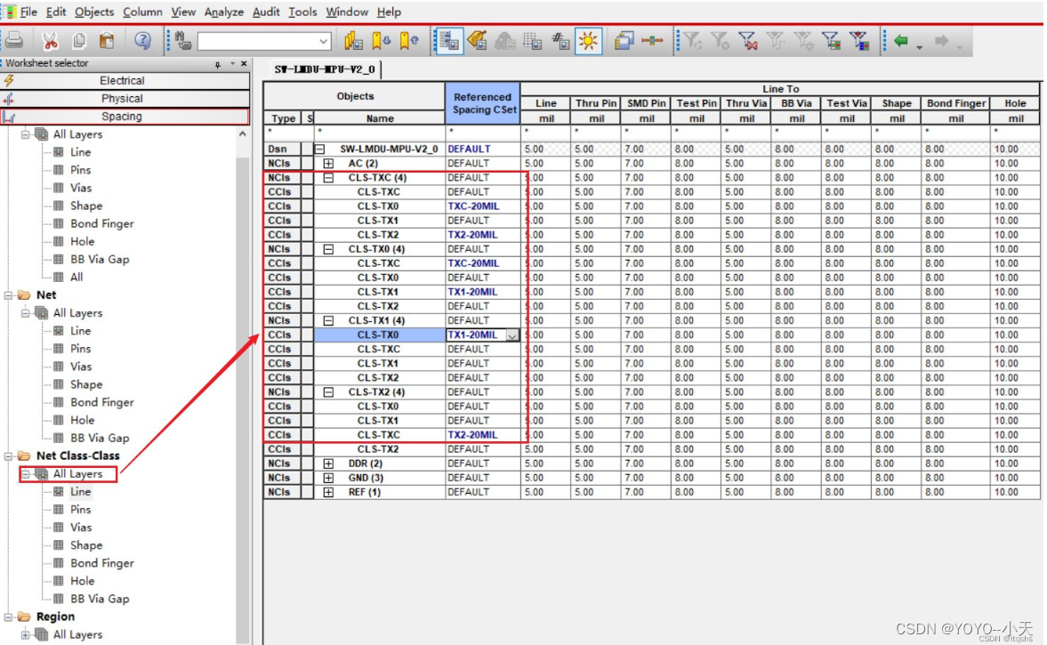 Allegro基本规则设置指导书之Spacing net class-class 规则设置_allegro怎么设置class之间的规则-CSDN博客