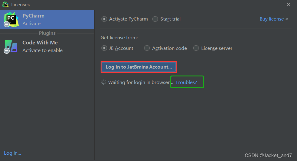 Ubantu激活pycharm时Jetbrains account登录不成功_jetbrains account py-CSDN博客