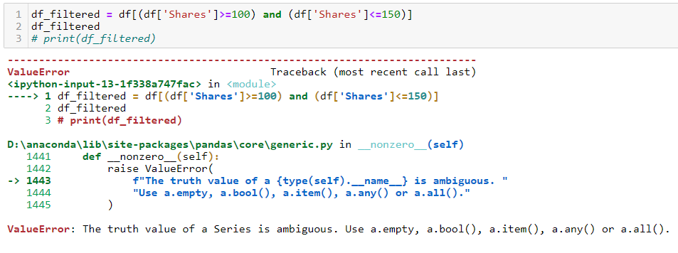 ValueError: The truth value of a Series is ambiguous. Use a.empty, a.bool(), a.item(), a.any ...
