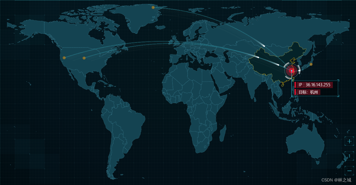 Echarts地图map生成散点飞线，点击散点与飞线产生不同的交互效果。_echarts地图散点飞线_林之城的博客-CSDN博客