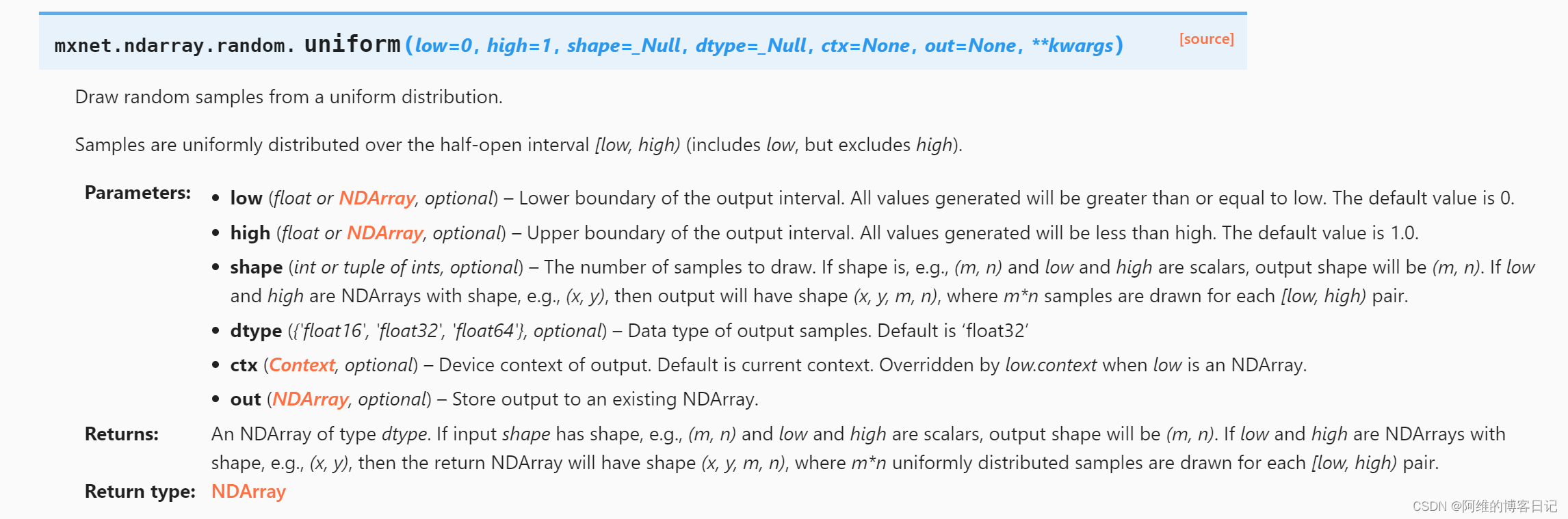mxnet.ndarray.random.uniform_nd.random.uniform-CSDN博客