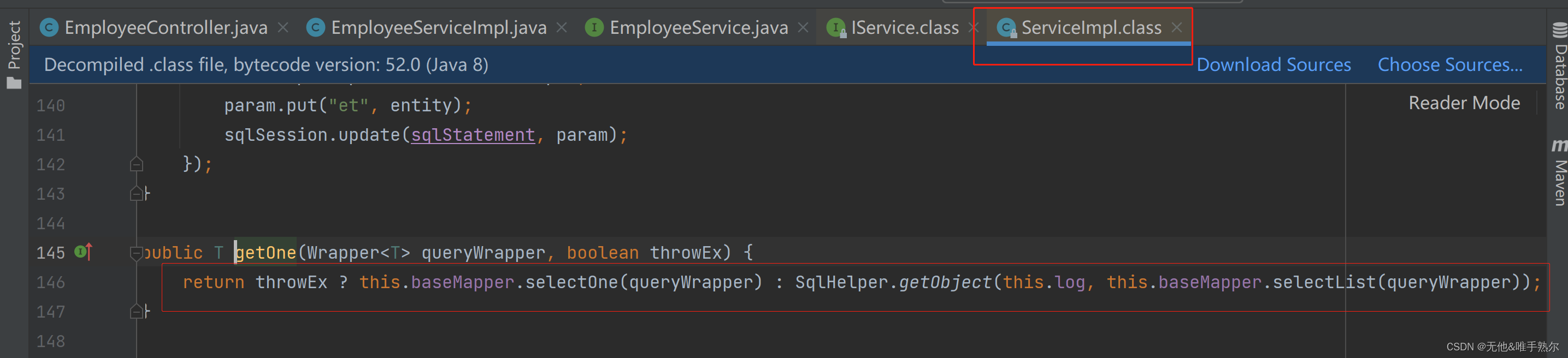 问题记录：MyBatis-Plus 中 ServiceImpl 类的 getOne_getone(querywrapper)-CSDN博客