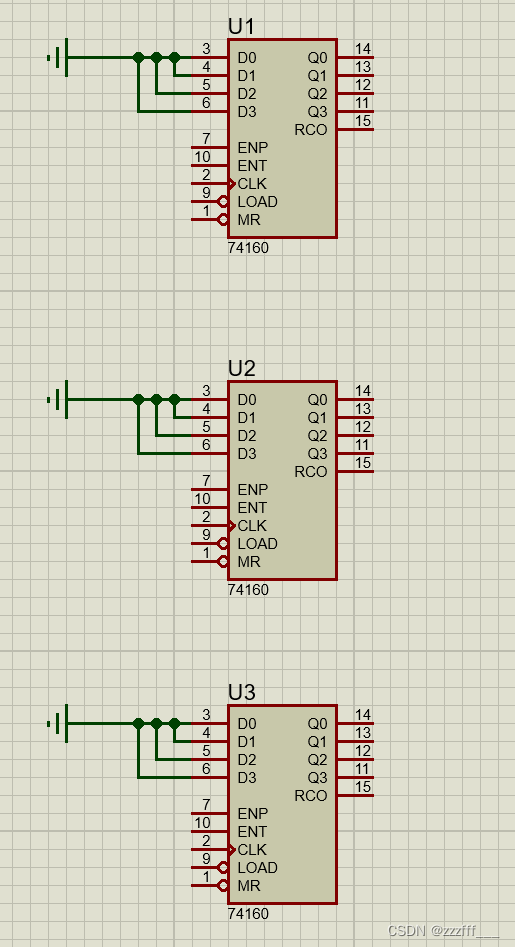 Proteus——用3片74160接成一个129进制的计数器_proteus计数器-CSDN博客