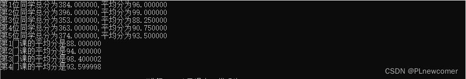 假设有五位同学四门课程（高数、英语、C语言和历史）的成绩，编一程序计算每一位同学的总分，平均分及每门功课的平均分。_请写出程序上机调试运行 ...