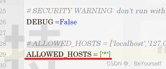 CommandError:You must set settings.ALLOWEND_HOSTS if DEBUG is False-CSDN博客