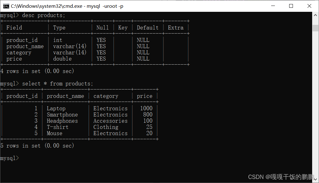 【MYSQL】基础练习（三）_1.将产品表product中,价格大于3000的产品编号,产品名称,价格抽取到new_product-CSDN博客