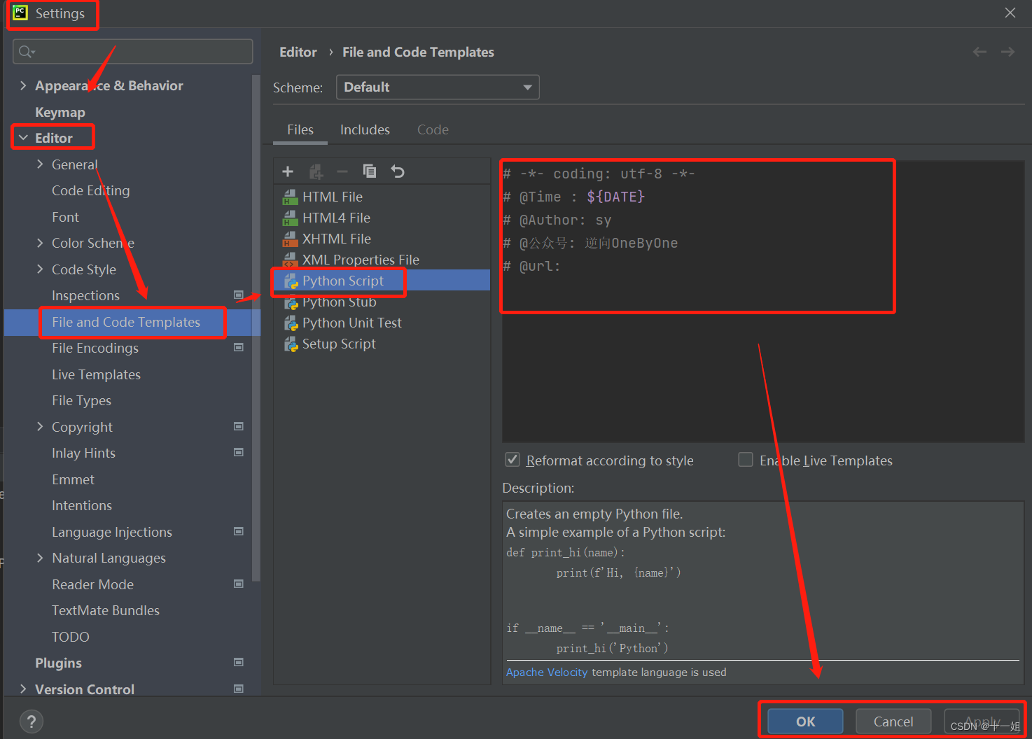 pycharm设置新建文件自动生成脚本模板_pycharm新建文件自动有末班-CSDN博客