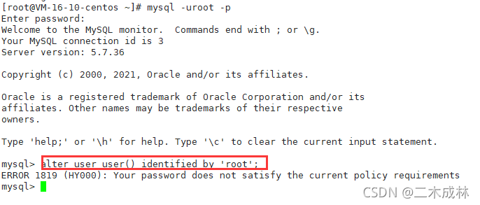 修改mysql密码报错“error 1819 Hy000 Your Password Does Not Satisfy The Current Policy Requirements