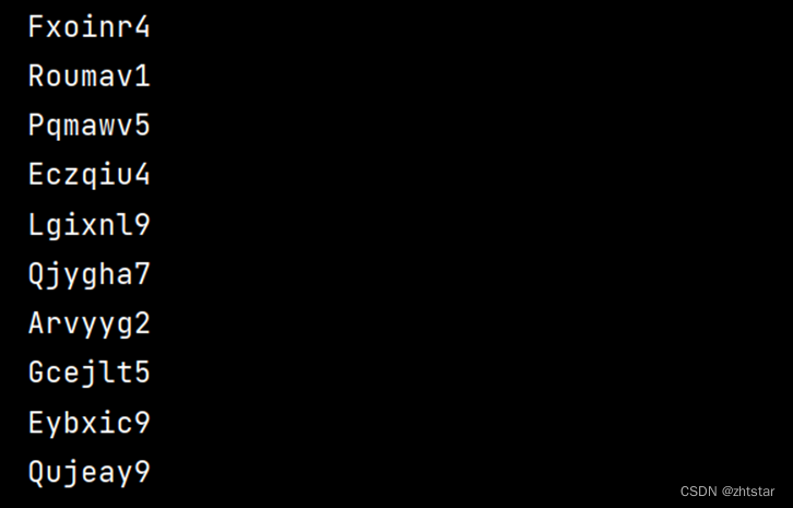 编写程序,随机生成10个7位数的密码,要求密码的第1个字符为大写字母,最后一个字符为数字,中间5个字符为小写字母,生成的密码不能重复 Python编写程序 随机生成10个7位数的密码 要求密码