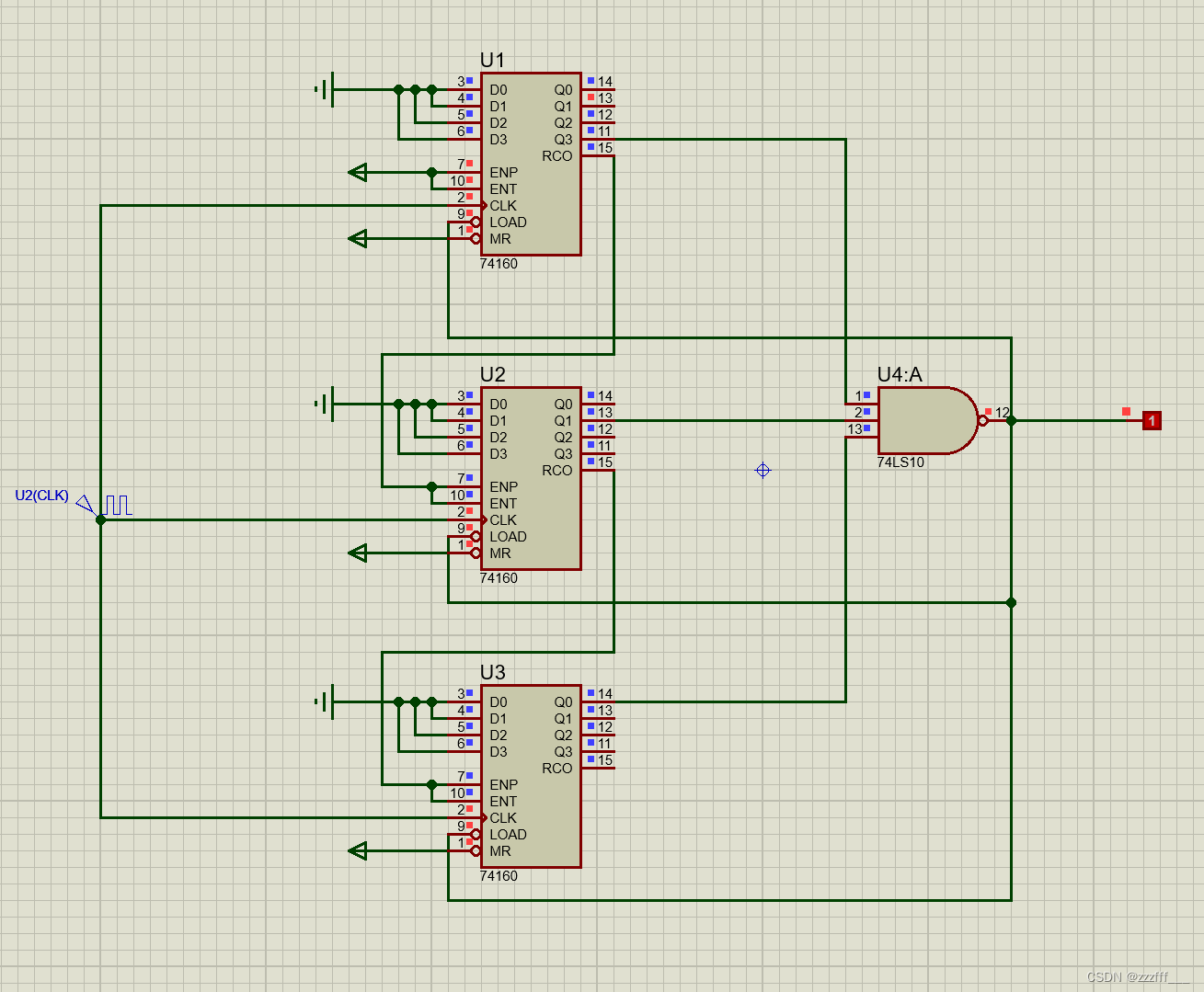 Proteus——用3片74160接成一个129进制的计数器_proteus计数器-CSDN博客