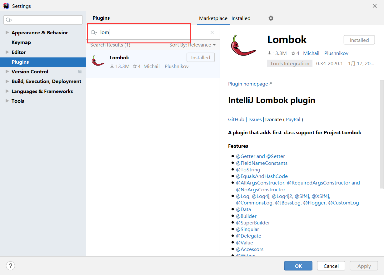lombok插件找不到（Lombok依赖不起作用原因：没安装Lombok插件）_找不到依赖项 'lombok:-CSDN博客