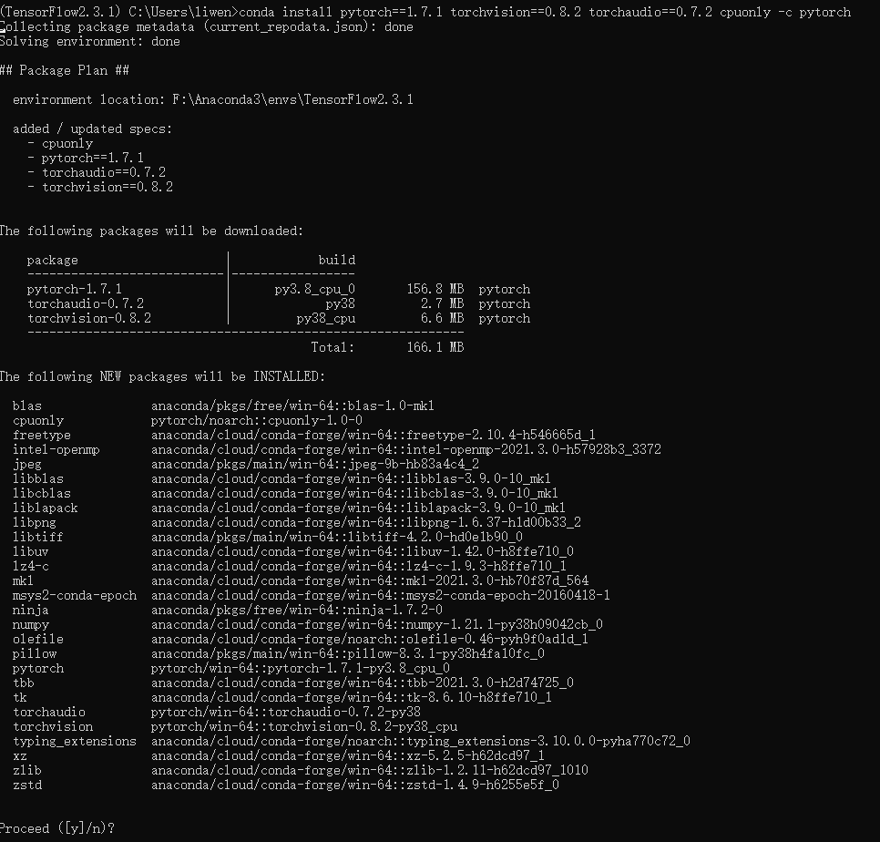 Anaconda创建一个Python3.8+TensorFlow2.3.1虚拟环境，并安装Pytorch、keras等_python 3.8 keras & tensorflow 2-CSDN博客