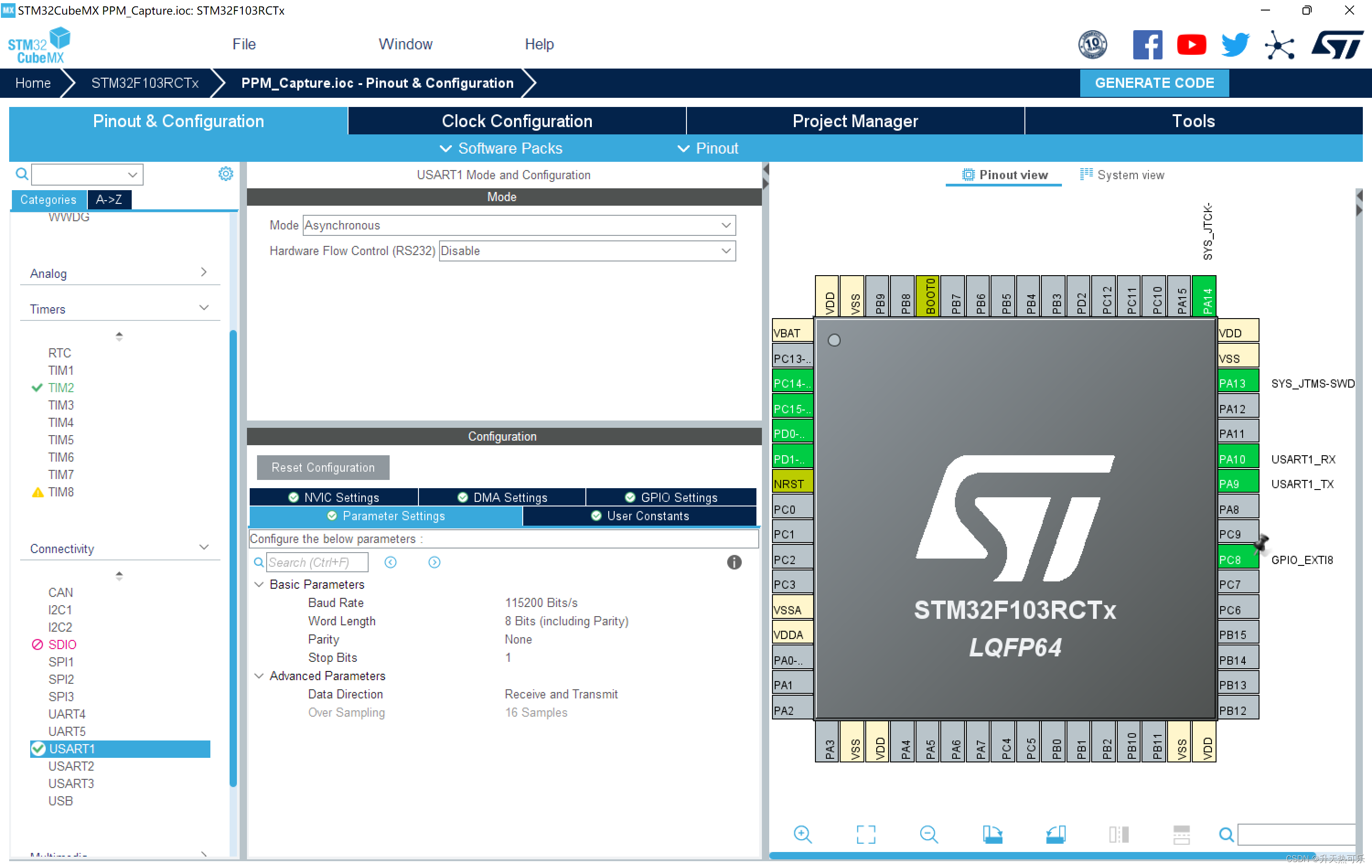 使用STM32解析PPM接收机（CUBUMX HAL库 F103RCT6）_stm32 ppm协议接受-CSDN博客