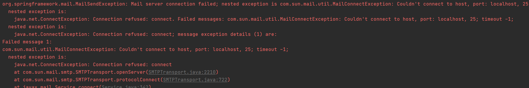 Couldn‘t connect to host, port: localhost, 25； timeout -1_couldn't connect to host, port ...